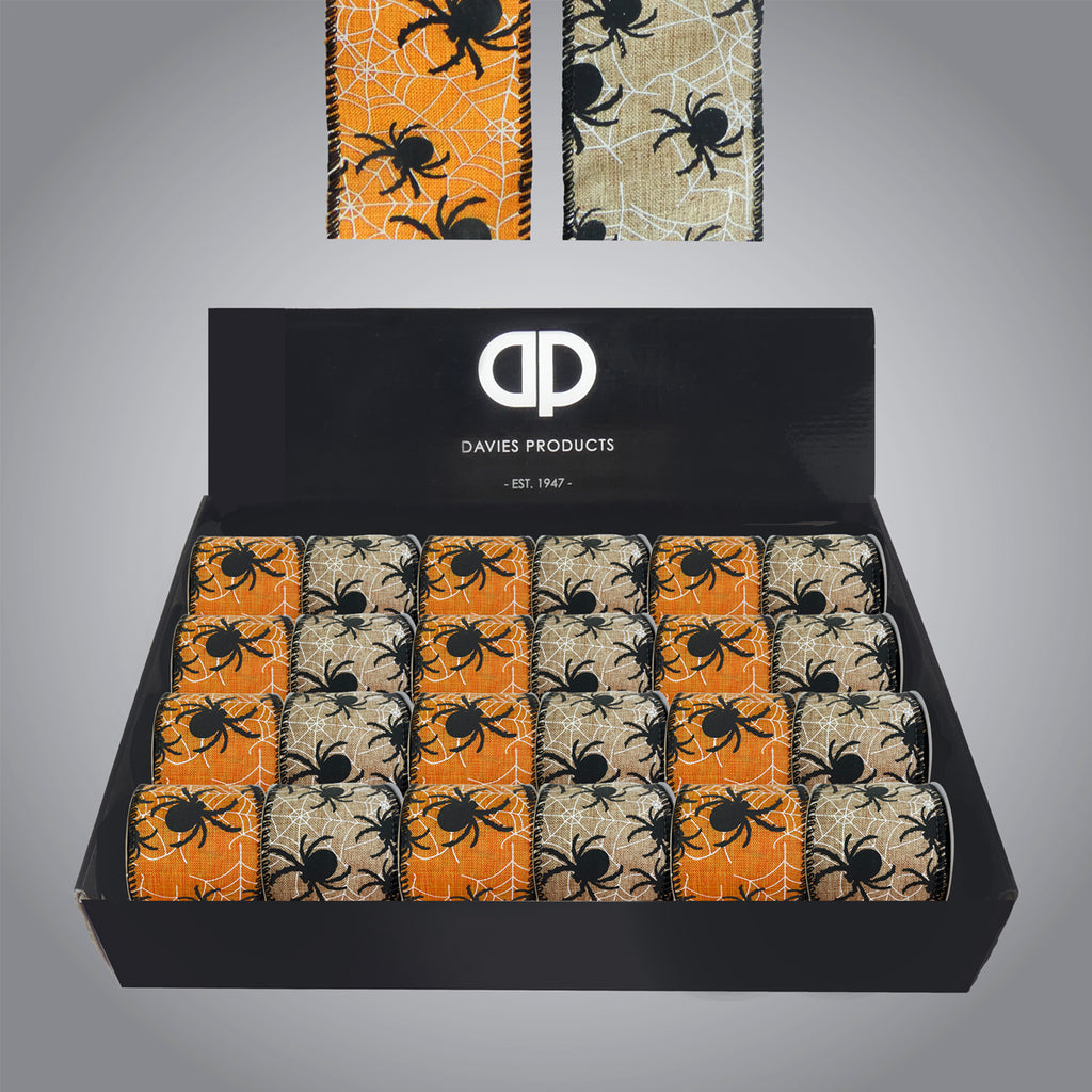 One Roll of Halloween Spider Ribbon - Orange Or Natural (63mm x 2.7m ...