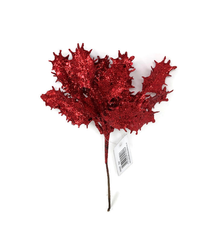 22cm Glittered Mini Holly Bush - Red — Artificial Floral Supplies