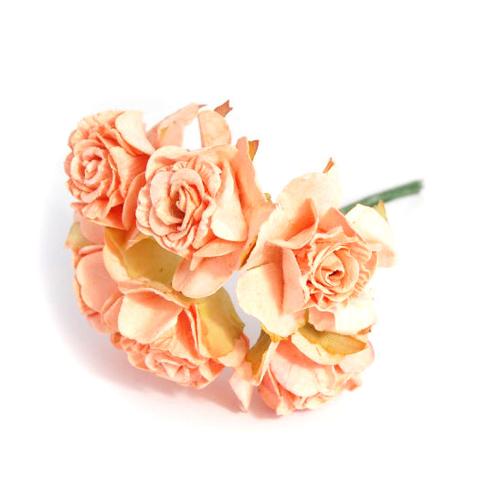 32mm Paper Ruffle Rose - Peach - 6 Bunches of 6 Stems — Artificial ...