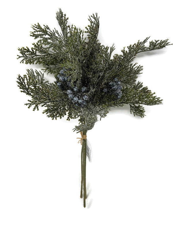 35cm Snowy Cypress Pine Bundle with Berries — Artificial Floral Supplies
