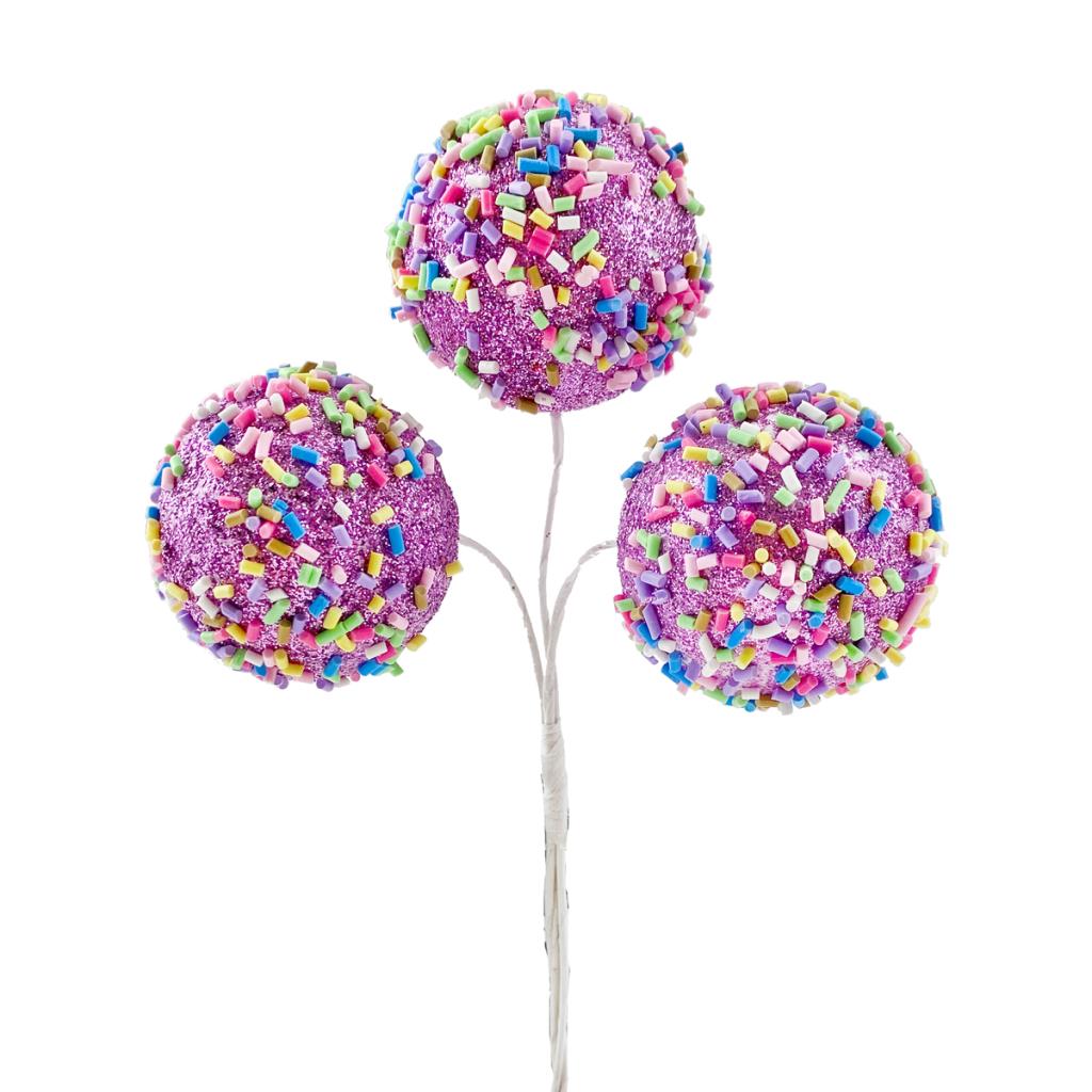 3 Large Candy Ball Sprinkle Picks - H8cm — Artificial Floral Supplies