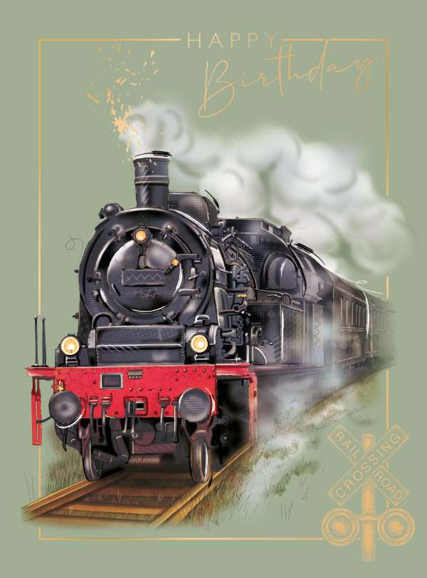 7x5inch Greeting Card - Happy Birthday - Steam Train Locomotive Image ...