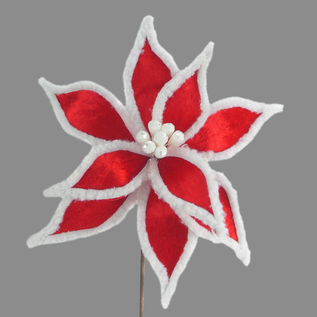 60cm Fur Edge Red & White Poinsettia Stem — Artificial Floral Supplies