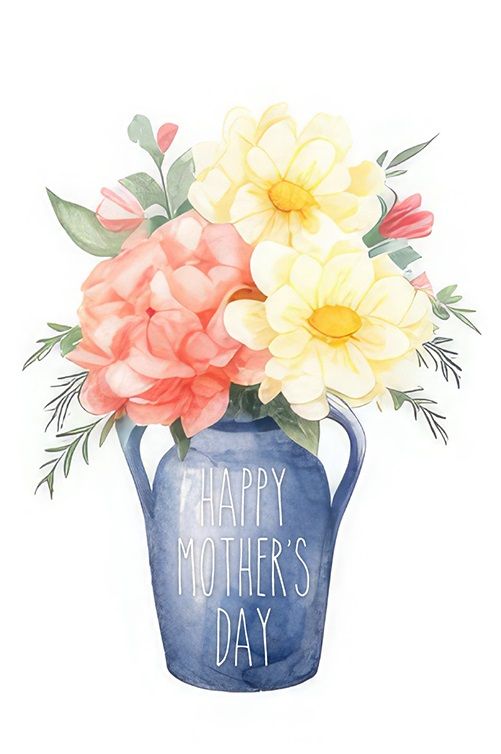 Mother's Day Flower Message Cards - Mothers Day Vase Print - Pack of 5 ...
