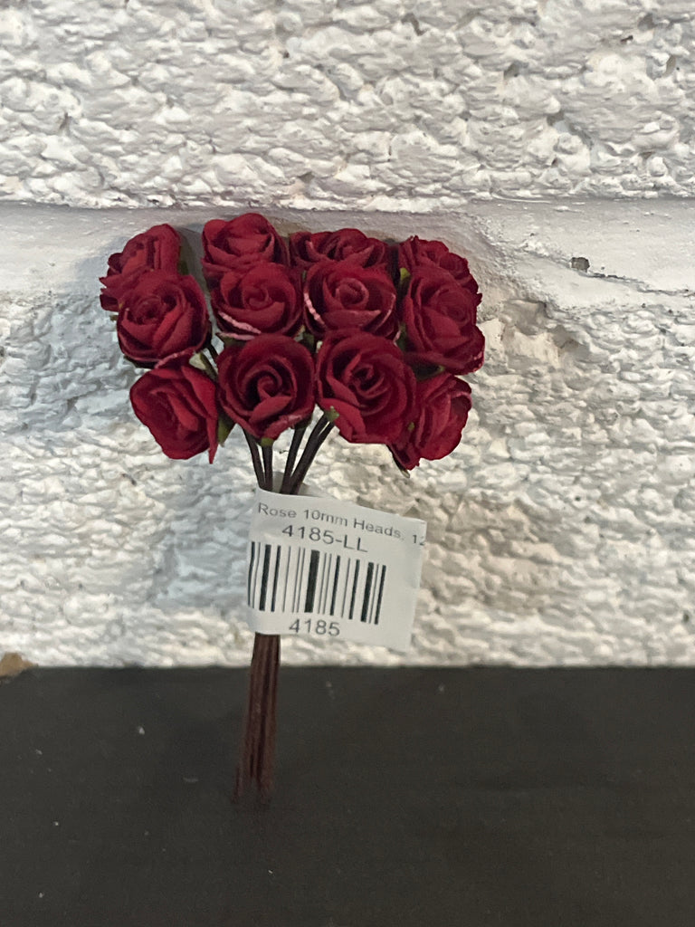 Red Paper Rose 10mm Heads, 12 Stems — Artificial Floral Supplies