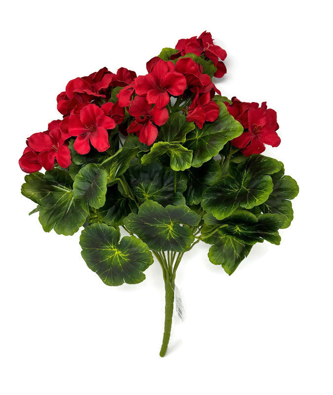 9 Stem Geranium Flower Bush - Red — Artificial Floral Supplies