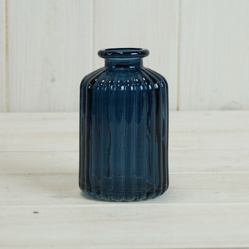 Blue Ribbed Glass Bottle - 10cm — Artificial Floral Supplies
