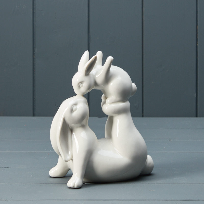 Ceramic White Love You Rabbits x 17cm — Artificial Floral Supplies