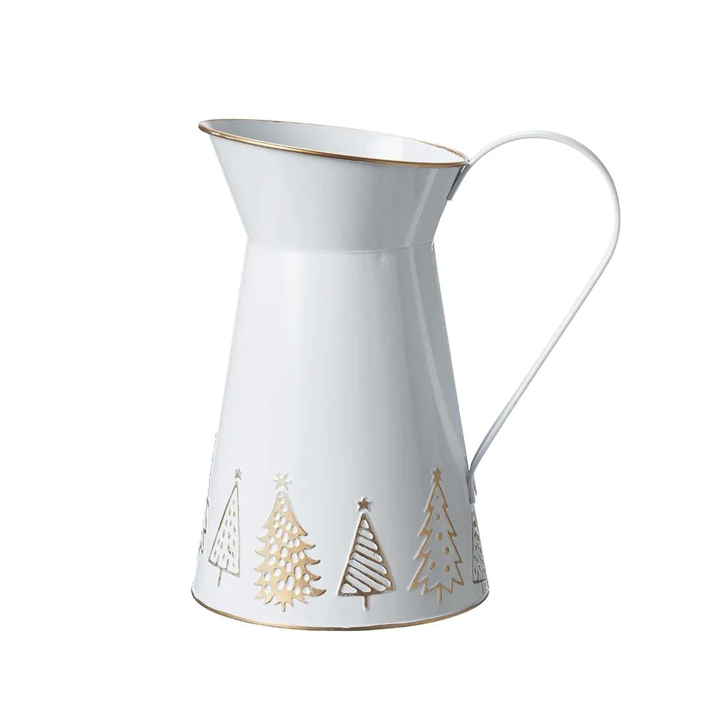 Embossed Christmas Tree Tin Jug x H25cm - White — Artificial Floral ...