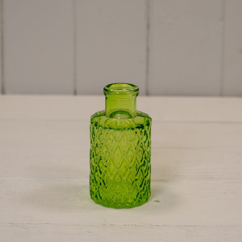 Emerald Green Mini Geometric Glass Bottle x H9.2cm — Artificial Floral ...