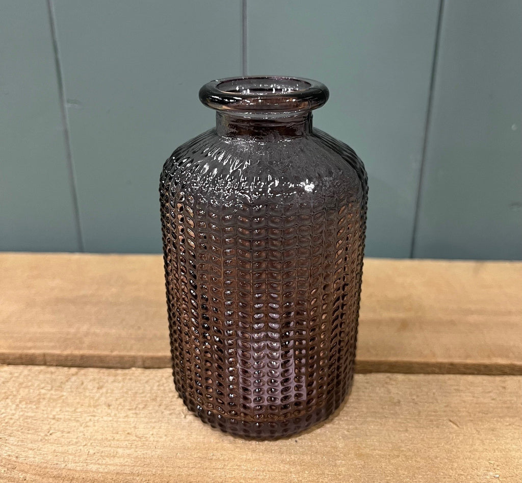 10cm Dimpled Glass Bottle - Amethyst — Artificial Floral Supplies