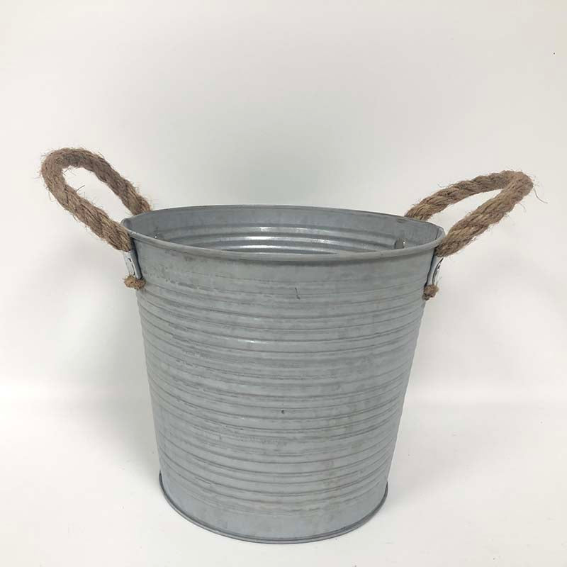 Ribbed Zinc Bucket with Hessian Ears — Artificial Floral Supplies
