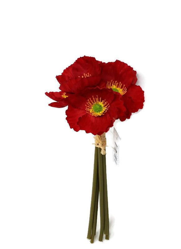 6 Stem Wild Poppy Bunch x 26cm - Red — Artificial Floral Supplies