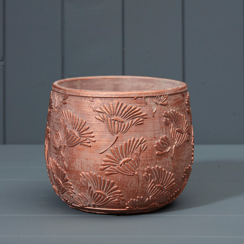 Textured Copper Cement Pot x H13.5cm — Artificial Floral Supplies
