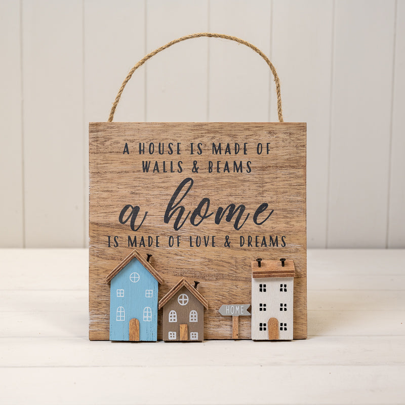 Wooden Home Sign 'A House is Made of Walls & Beams' — Artificial Floral ...