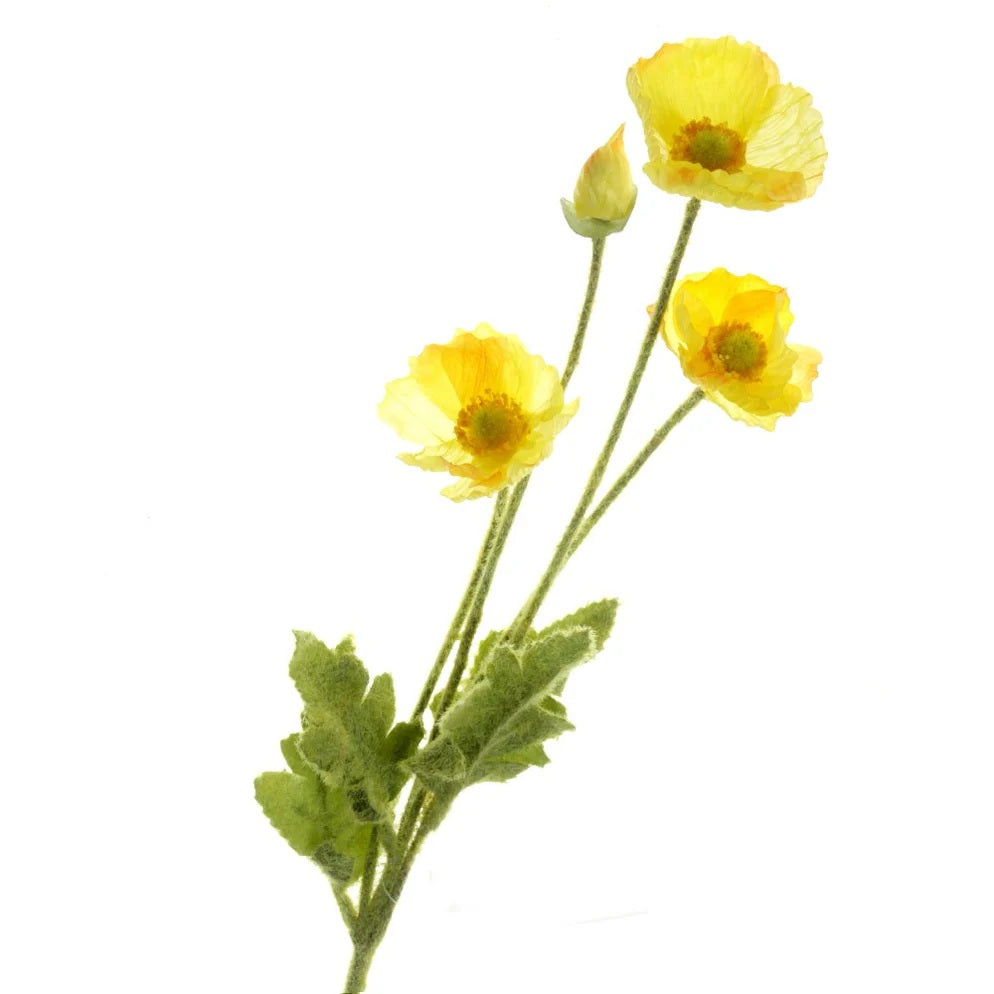Yellow Poppy Spray - 3 heads & 1 bud - 58cm Long — Artificial Floral ...