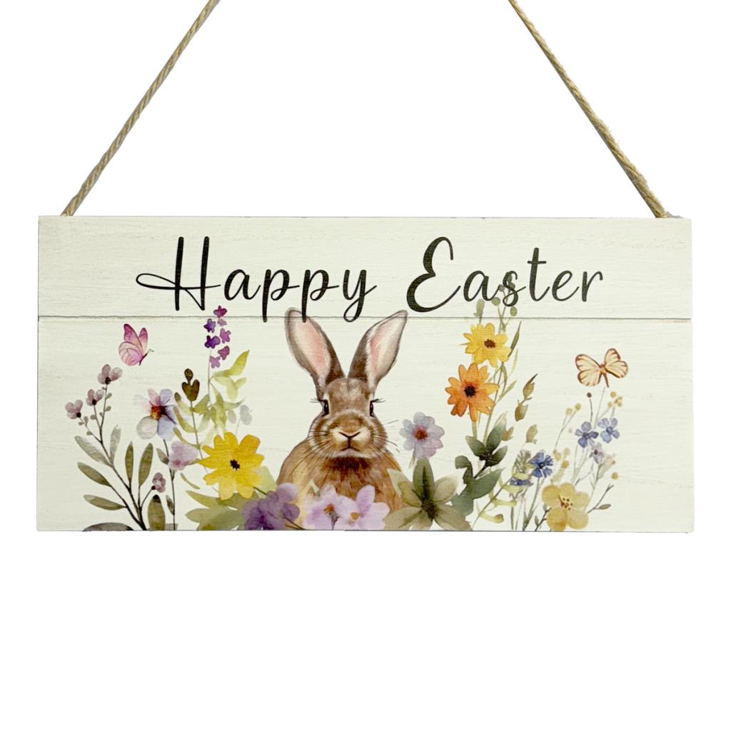 25 x 12cm Wooden Easter Sign — Artificial Floral Supplies