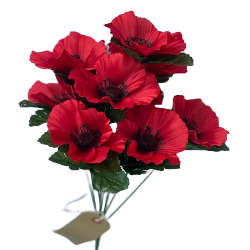 Red Poppy Bush x 40cm - 9 Head — Artificial Floral Supplies