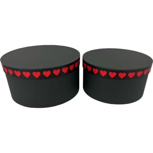 Red Heart on Black Hat Box - Set of 2 — Artificial Floral Supplies