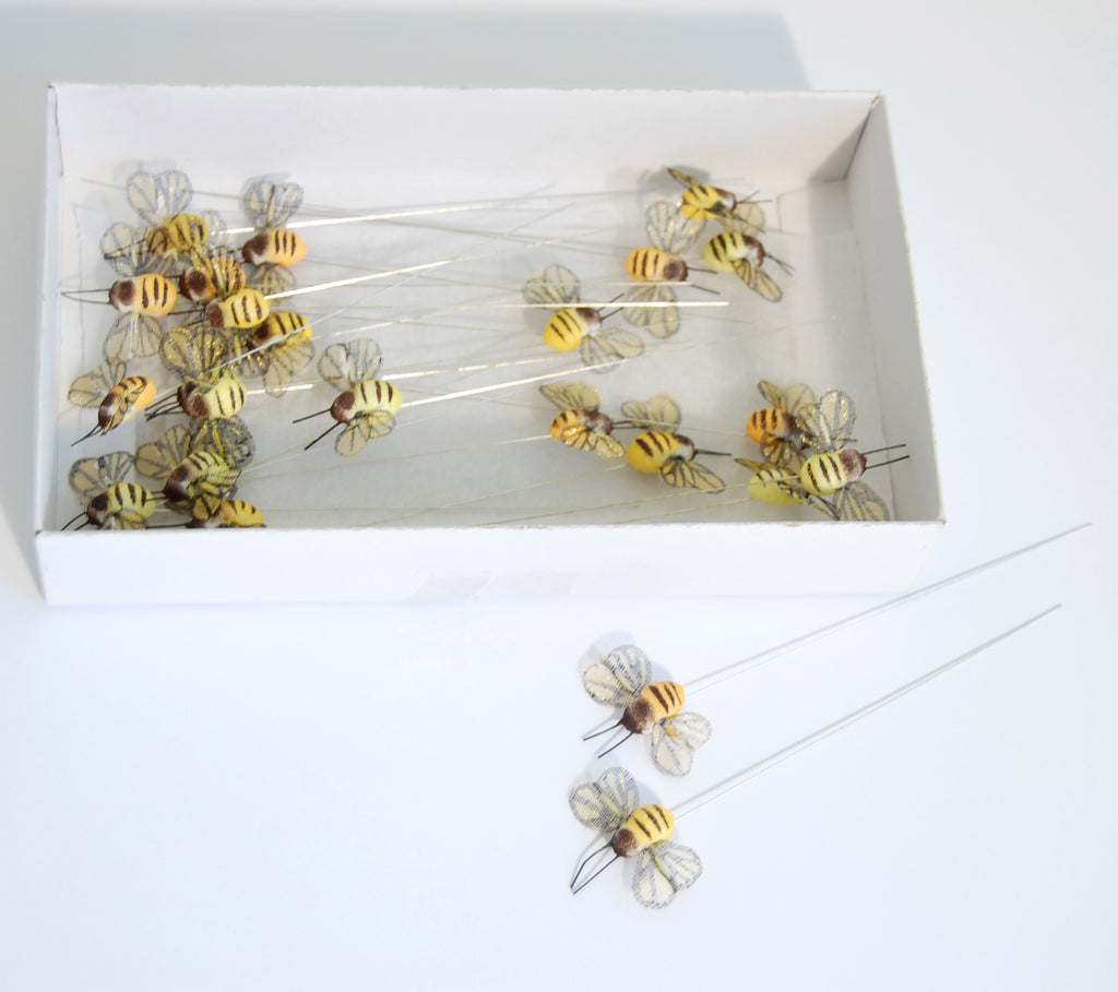 12 Small Bumble Bee Picks x 12 — Artificial Floral Supplies