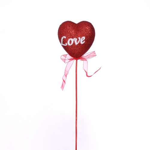 Glittered Red Love Heart on Stick - Pack of 6 — Artificial Floral Supplies