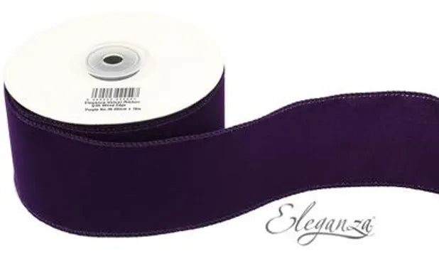 60mm x 10m Purple Velvet Ribbon — Artificial Floral Supplies