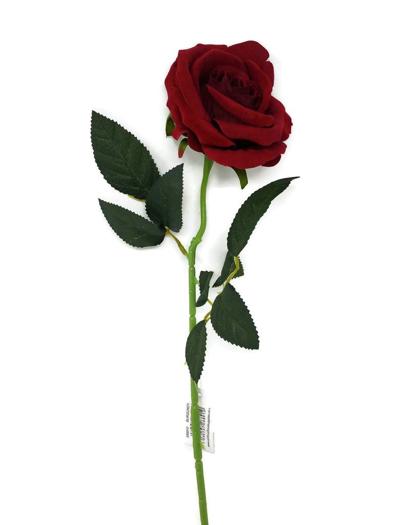 Single Stem Velvet Touch Rose x 52cm - Burgundy — Artificial Floral ...