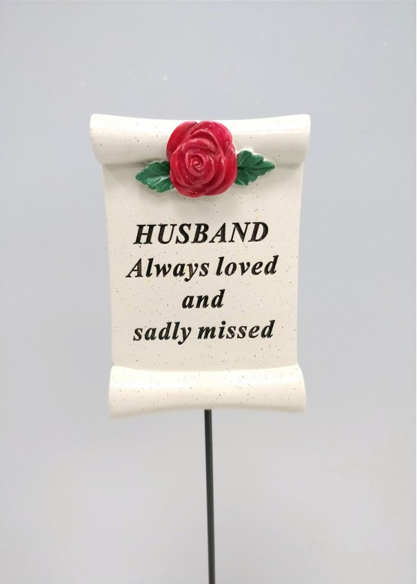 Red Rose Scroll Stick - Husband — Artificial Floral Supplies