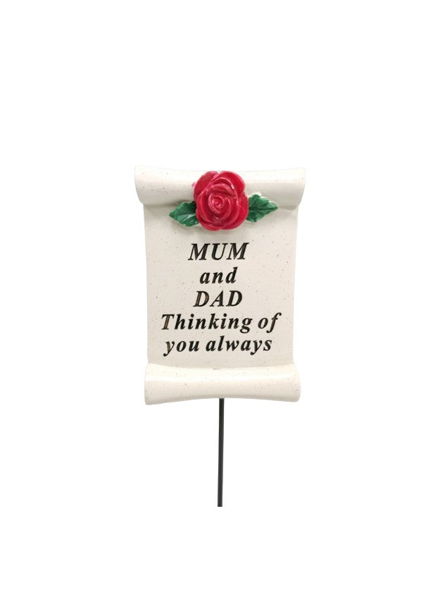 Red Rose Scroll Stick - Mum and Dad — Artificial Floral Supplies