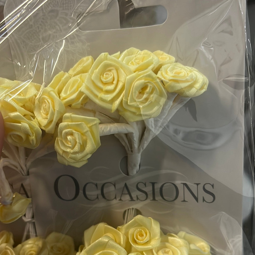 15mm x 12 Stem Ribbon Rose - Yellow — Artificial Floral Supplies