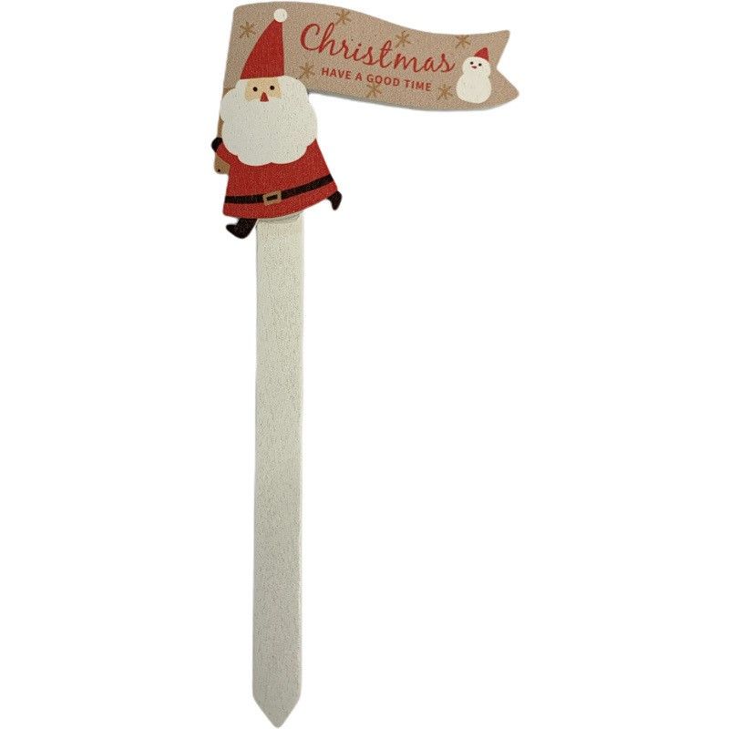 Pack of 12 Wooden Picks - Santa Flag - 17cm — Artificial Floral Supplies