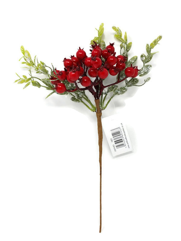 Snow Sprinkle Green Leaf & Hawthorn Berry Pick x 26cm — Artificial ...