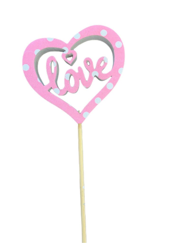 Love Heart Pick x 10 - Pink — Artificial Floral Supplies